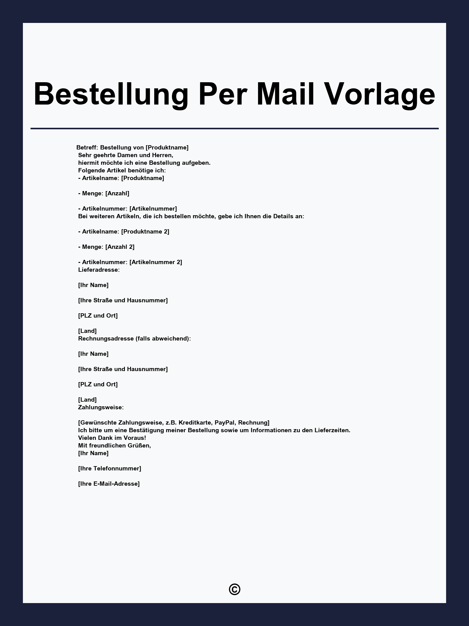 Bestellung Per Mail Vorlage