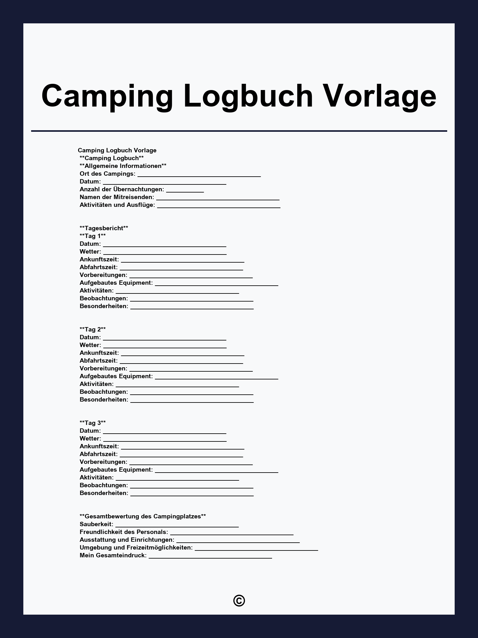 Camping Logbuch Vorlage