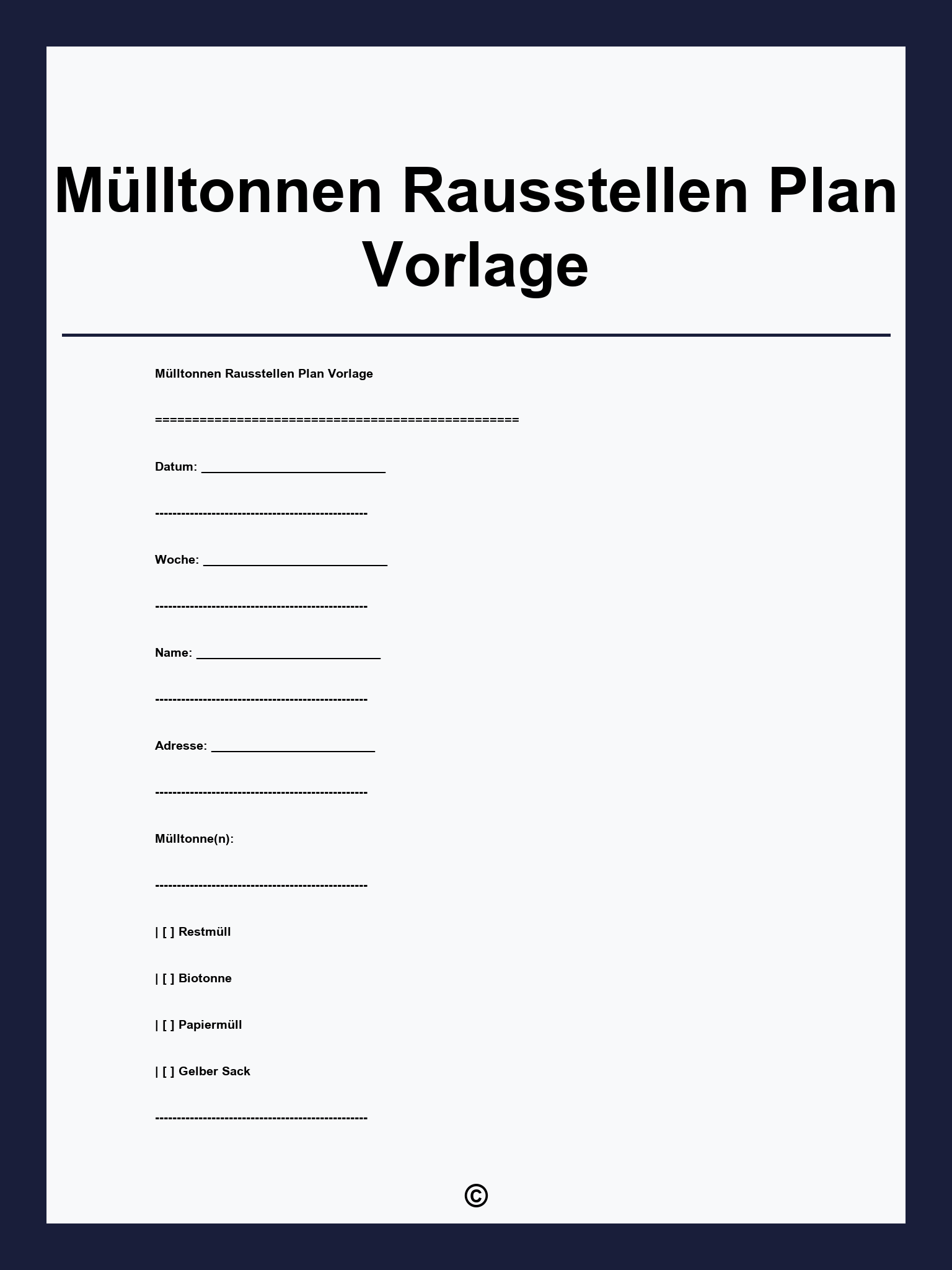 Mülltonnen Rausstellen Plan Vorlage