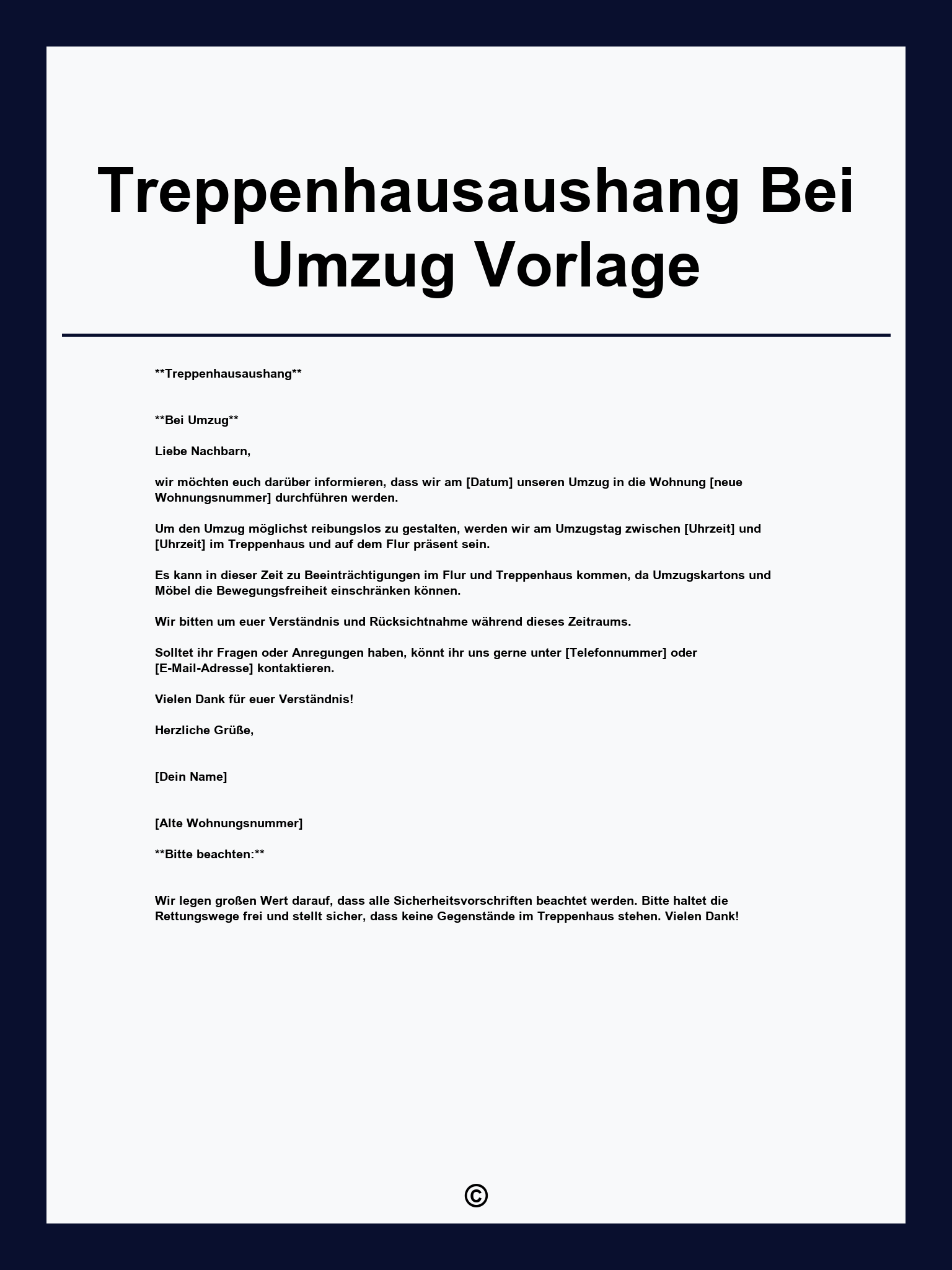 Treppenhausaushang Bei Umzug Vorlage